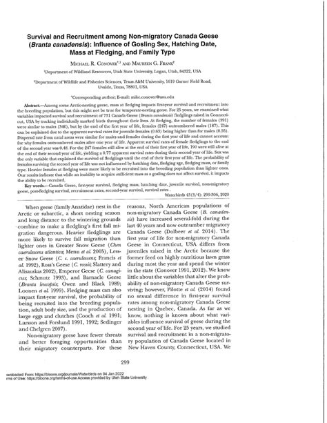 Pdf Survival And Recruitment Among Non Migratory Canada Geese Branta