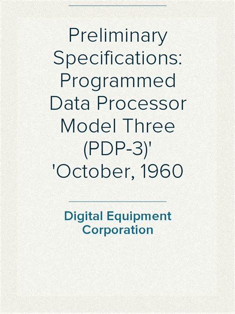 Preliminary Specifications Programmed Data Processor Model Three Pdp