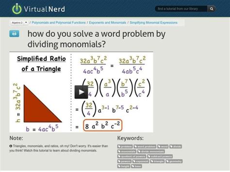 How Do You Solve A Word Problem By Dividing Monomials Instructional Video For 6th 8th Grade