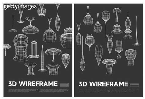 Abstract Black And White 3d Wireframe Geometric Structure Line Poster Vector Background
