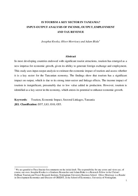 pdf is tourism a key sector in tanzania input output analysis of
