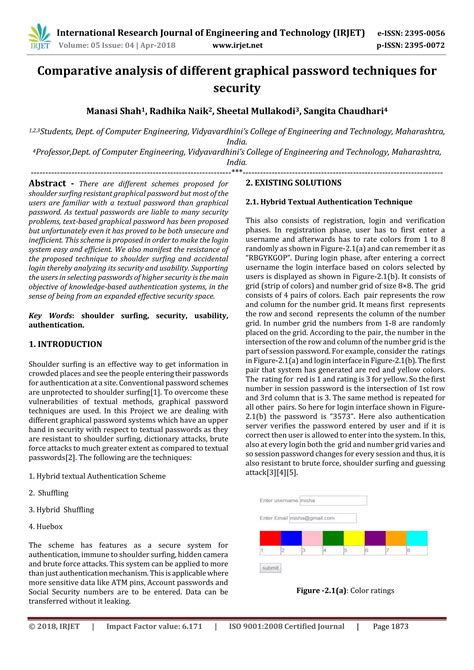 Irjet Comparative Analysis Of Different Graphical Password Techniques For Security Pdf