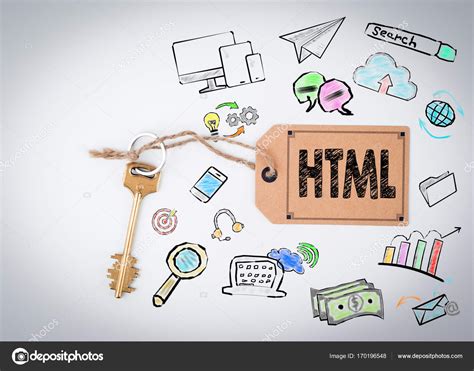 Html Computer Coding Website Concept Key And Note On White Background