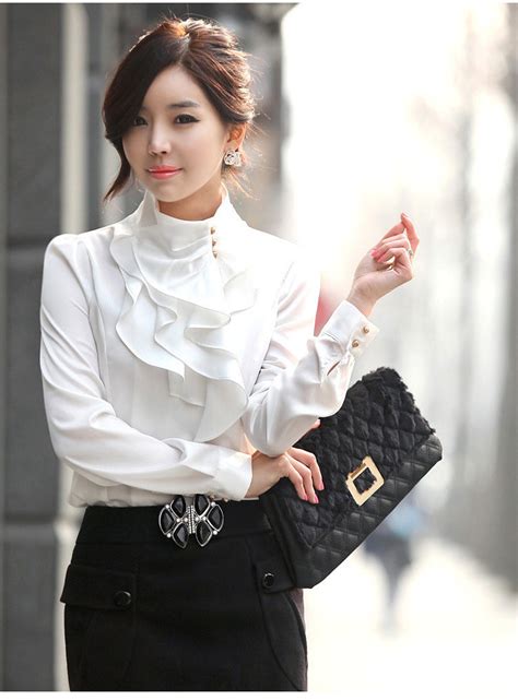 Badubg Дамска елегантна риза с дълъг ръкав и висока яка Badubg