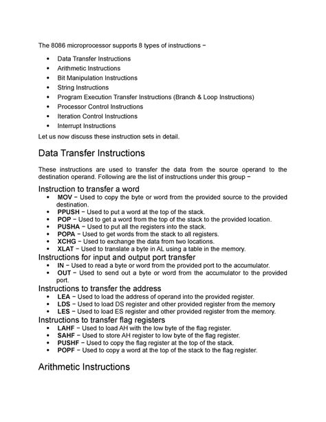 The 8086 Microprocessor Supports 8 Types Of Instructions Data