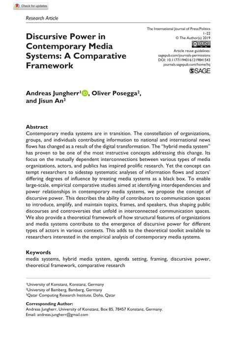 Pdf Discursive Power In Contemporary Media Systems A Comparative Framework