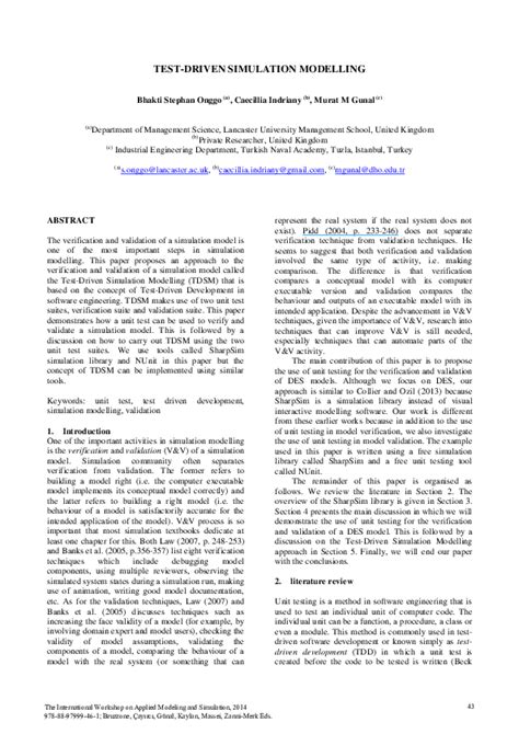 Pdf Test Driven Simulation Modelling