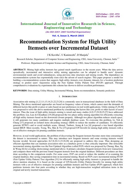 Pdf Recommendation System For High Utility Itemsets Over Incremental Dataset