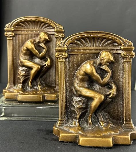 Vintage Bronze Type Rodin The Thinker Set Of 2 Bookends Bronze Finish £4577 Picclick Uk