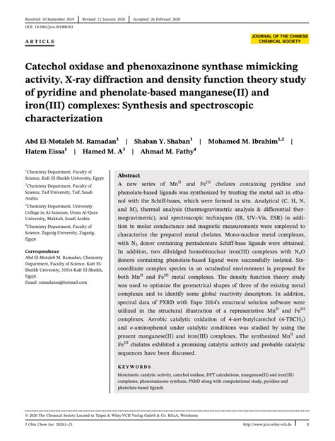 Pdf Catechol Oxidase And Phenoxazinone Synthase Mimicking Activity X Ray Diffraction And