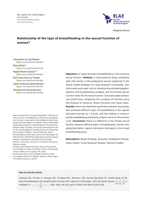 Pdf Relationship Of The Type Of Breastfeeding In The Sexual Function