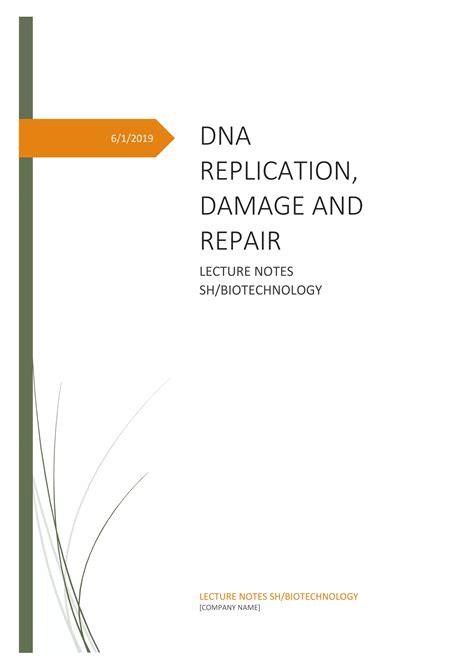 DNA REPLICATION DAMAGE AND REPAIR PDF