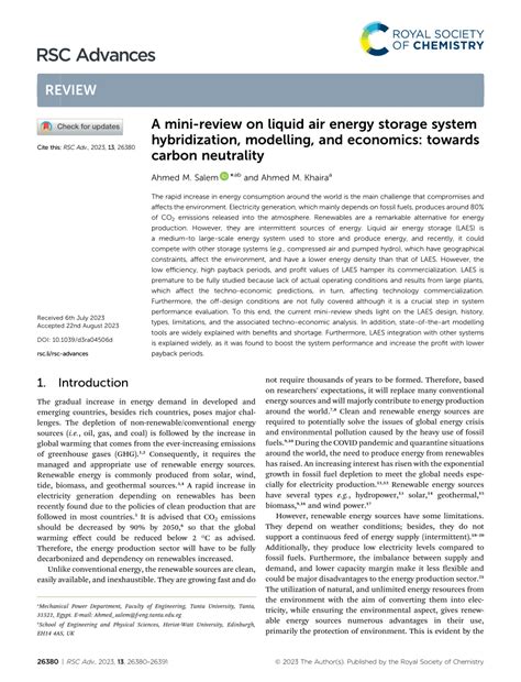 Pdf A Mini Review On Liquid Air Energy Storage System Hybridization Modelling And Economics