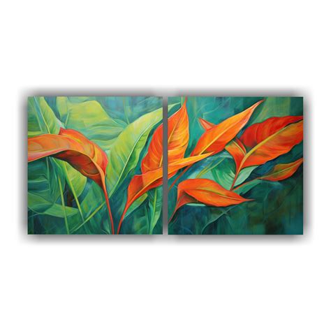 Set 2 Cuadros Heliconia Leaves Decoración Exclusiva Y Económica