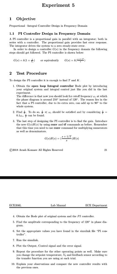 Please Help With Matlab Code In Designing A Pi Controller In Parallel With An Integrator