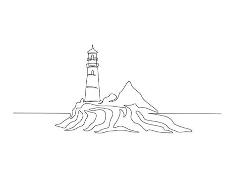 등대 타워의 연속 한 선 그리기 캐슬 힐 타워 라인 아트 V의 간단한 그림 프리미엄 벡터