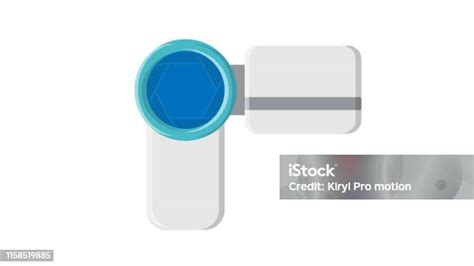 흰색 배경에서 비디오를 촬영하기위한 개폐식 화면이있는 선형 흰색 평면 아이콘 디지털 비디오 카메라의 벡터 그림 개념 컴퓨터 디지털 기술 가정용 캠코더에 대한 스톡 벡터 아트