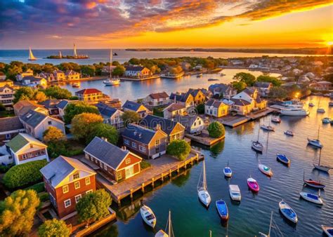 Captivating Aerial View Of Nantucket Harbor Sunset Golden Hour