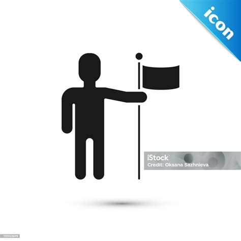 흰색 배경에 고립 된 깃발 아이콘을 들고 있는 흑인 벡터 일러스트레이션 개념에 대한 스톡 벡터 아트 및 기타 이미지 개념