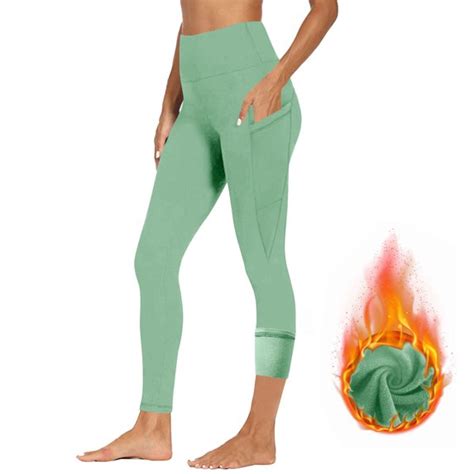 Buigttklop Fleece Lined Leggings With Pockets For Women High Waisted