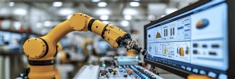 Robotic Machine Analyzing Data In Tech Driven Workspace Stock Illustration Illustration Of