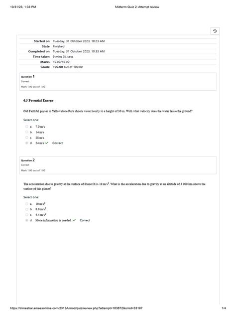midterm quiz 2 attempt review 100 physics pdf