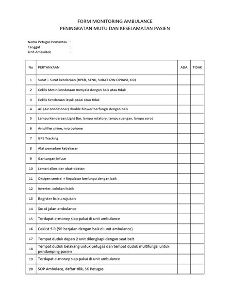 Form Monitoring Ambulance Pdf