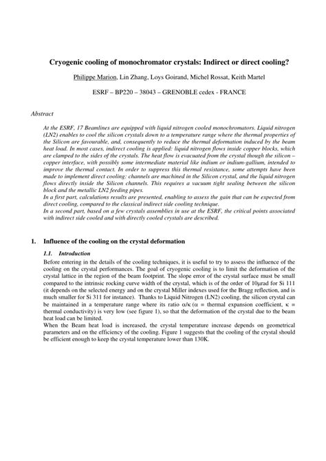 Pdf Cryogenic Cooling Of Monochromator Crystals Indirect Or Direct Cooling