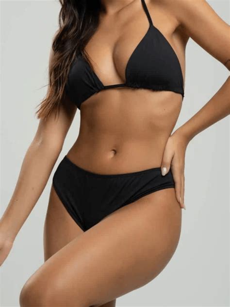 Double String Bikini Set With Triangle Top And Delta Wing Panties With Double String Without