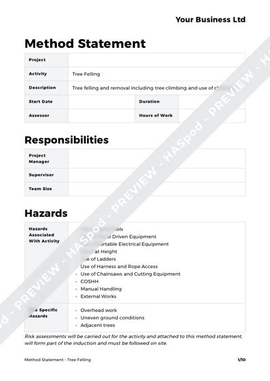 Tree Felling Method Statement Template Haspod
