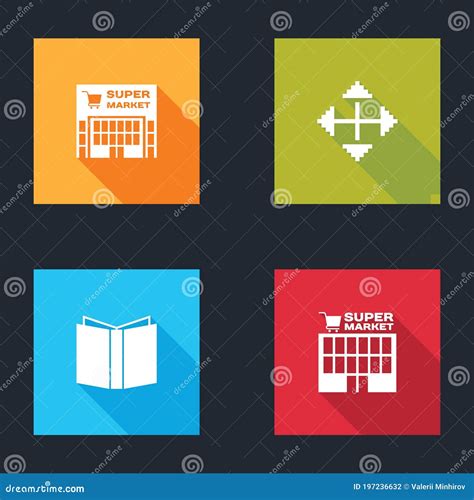 Set Supermarket Building Pixel Arrows Four Directions Open Book And Icon Vector Stock Vector