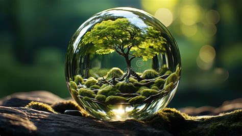 Artistry Of Glass Bubble With Tree And Environment On Blurry Background