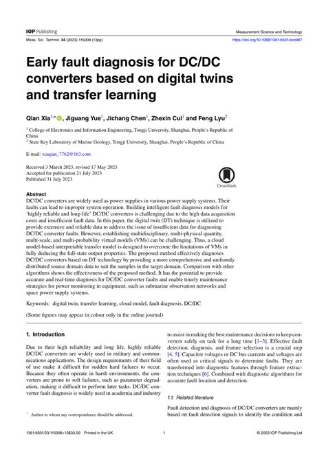 Early Fault Diagnosis For Dcdc Converters Based On Digital Twins And
