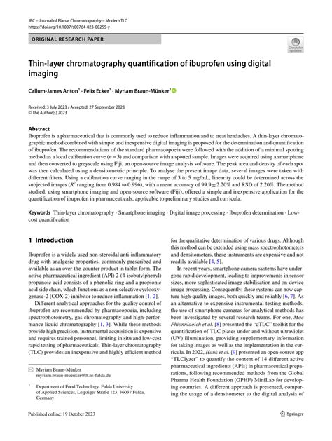 Pdf Thin Layer Chromatography Quantification Of Ibuprofen Using