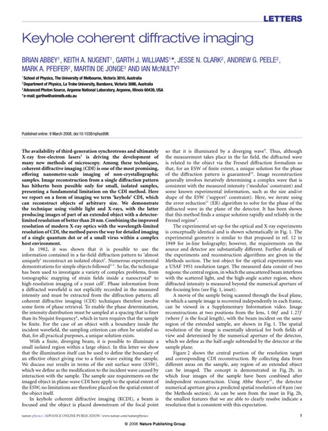 Pdf Keyhole Coherent Diffractive Imaging