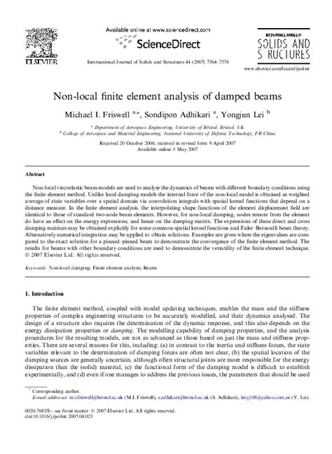 pdf non local finite element analysis of damped beams