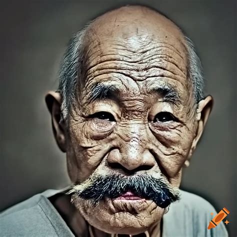 Older Asian Guy With Mustache Timeless Style And Authentic Presence