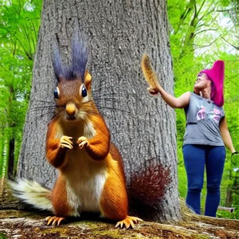 A Woman Giving A Nut To A Giant Squirrel The Squirrel Stable Diffusion OpenArt