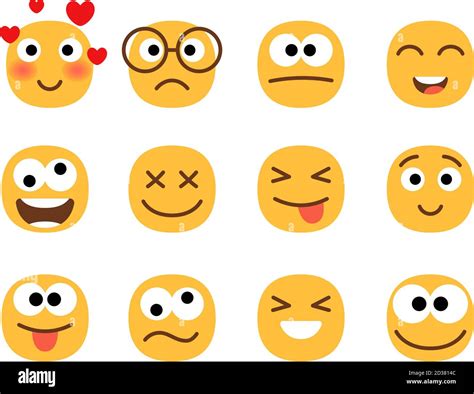 Fun Smile Emoticons Faces Flat Happy And Enamored Wonder And Laughing