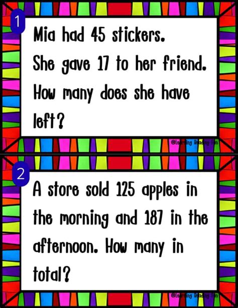 Mental Math Word Problems Task Cards Add Subtraction Multiplication