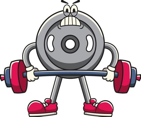 Weight Plate Lifting Olympic Barbell Gym Bodybuilding In Retro Cartoon