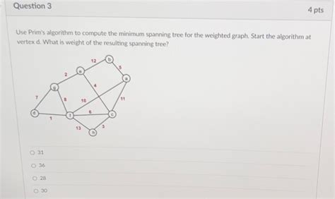 Solved Question Pts Use Prim S Algorithm To Compute The Chegg Com