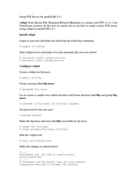 Setup Ftp Server On Opensuse 13 1 Pdf File Transfer Protocol Computer Networking