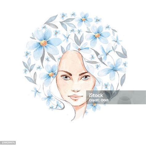 강자를 스프링 2 아름다운 여성 얼굴 및 꽃 제공 워터컬러 꽃 나무에 대한 스톡 벡터 아트 및 기타 이미지 꽃 나무 꽃 식물 꽃봉오리 Istock