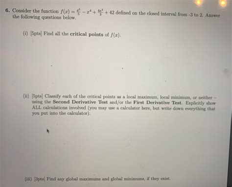 solved 6 consider the function f x the following