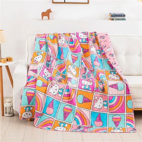 Northwest Hello Kitty Rainbow Pink Twin Quilted Blanket