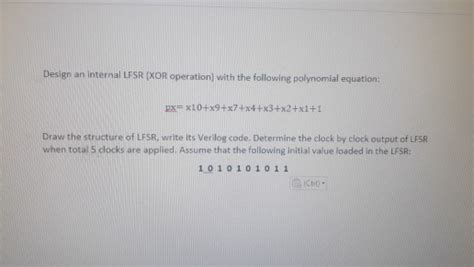 Solved Design An Internal Lfsr Xor Operation With The