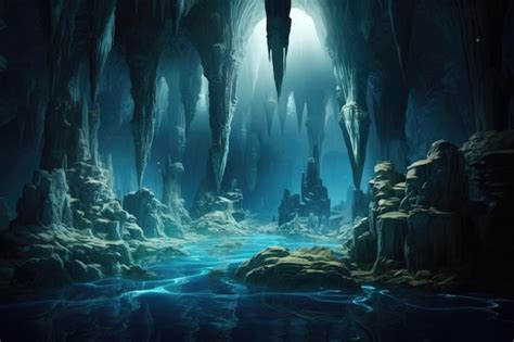premium photo 3d rendering of a fantasy alien cave with some