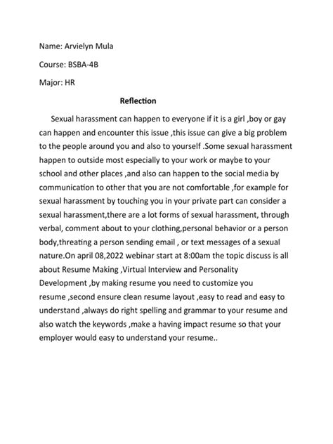 Reflection Sexual Harassment Pdf Harassment Sexual Harassment