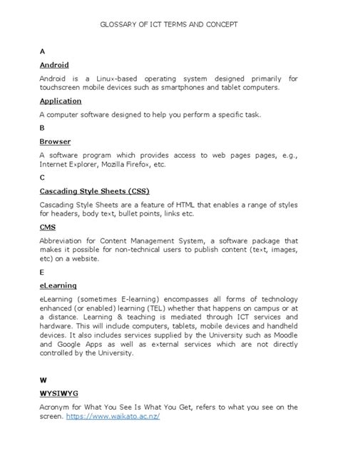 glossary of ict terms and concept pdf world wide web internet and web